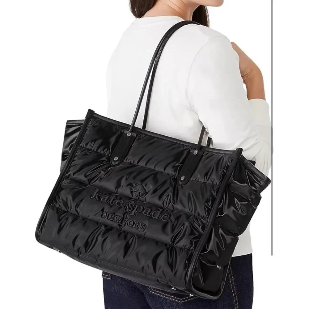 kate spade | Bags | New Katespade Ella Puffy Black Xl Tote Bag Nylon ...
